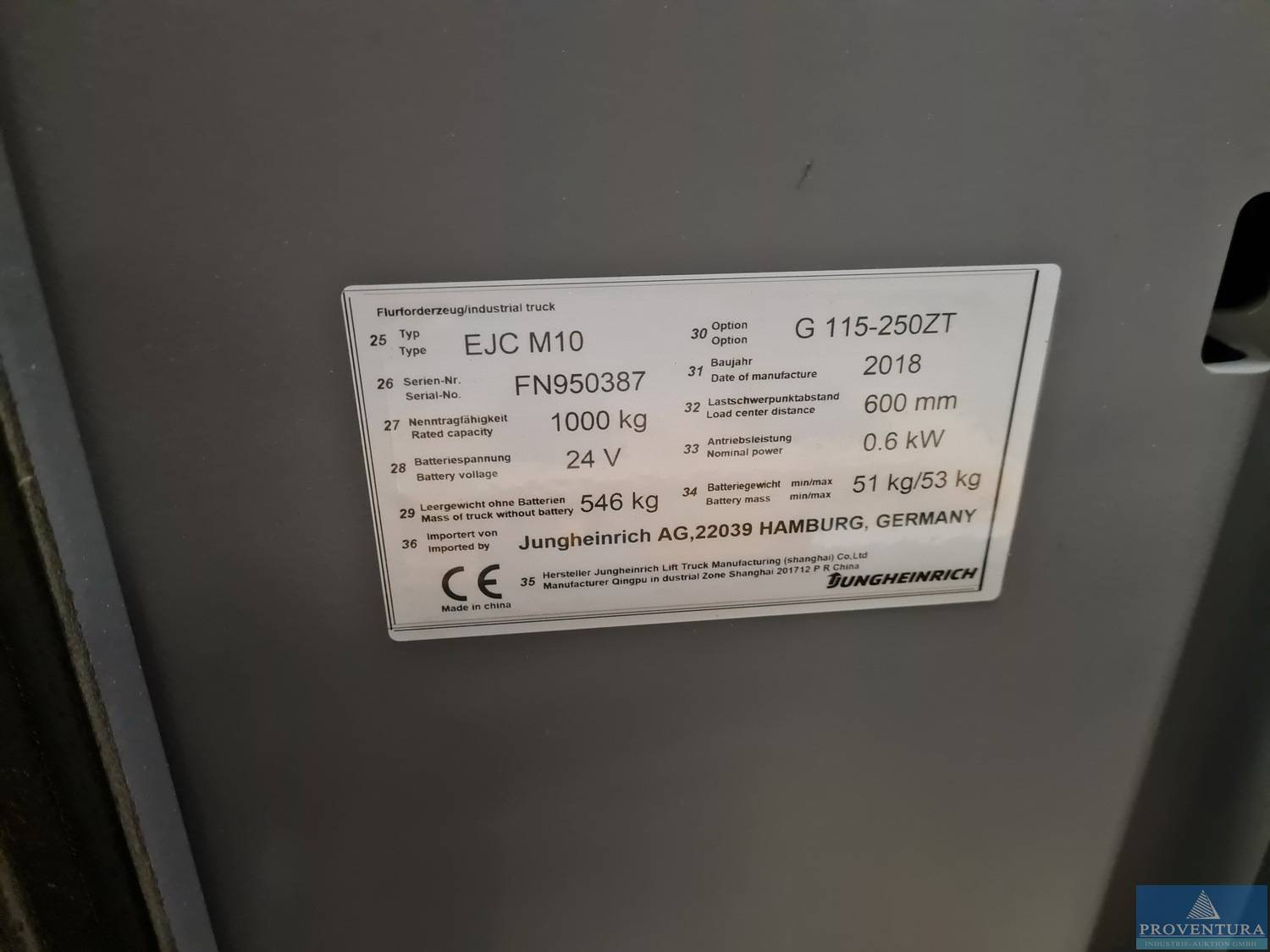 Elektro-Stapler JUNGHEINRICH EJC M10 Option G115-250ZT Baujahr 2018