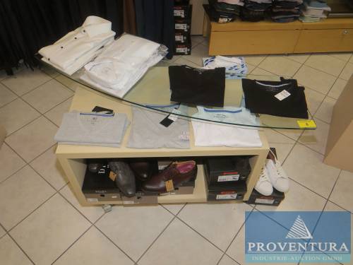 Verkaufstisch mit geschwungener Glasplattte